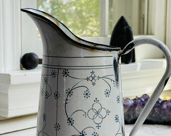 Blue and White Antique French Enamelware Coffee Creamer, 'carnation of ...