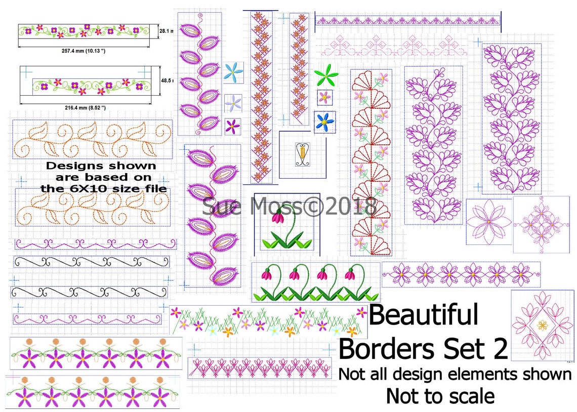 Beautiful Borders Set 2 13 Machine Embroidered Borders for - Etsy