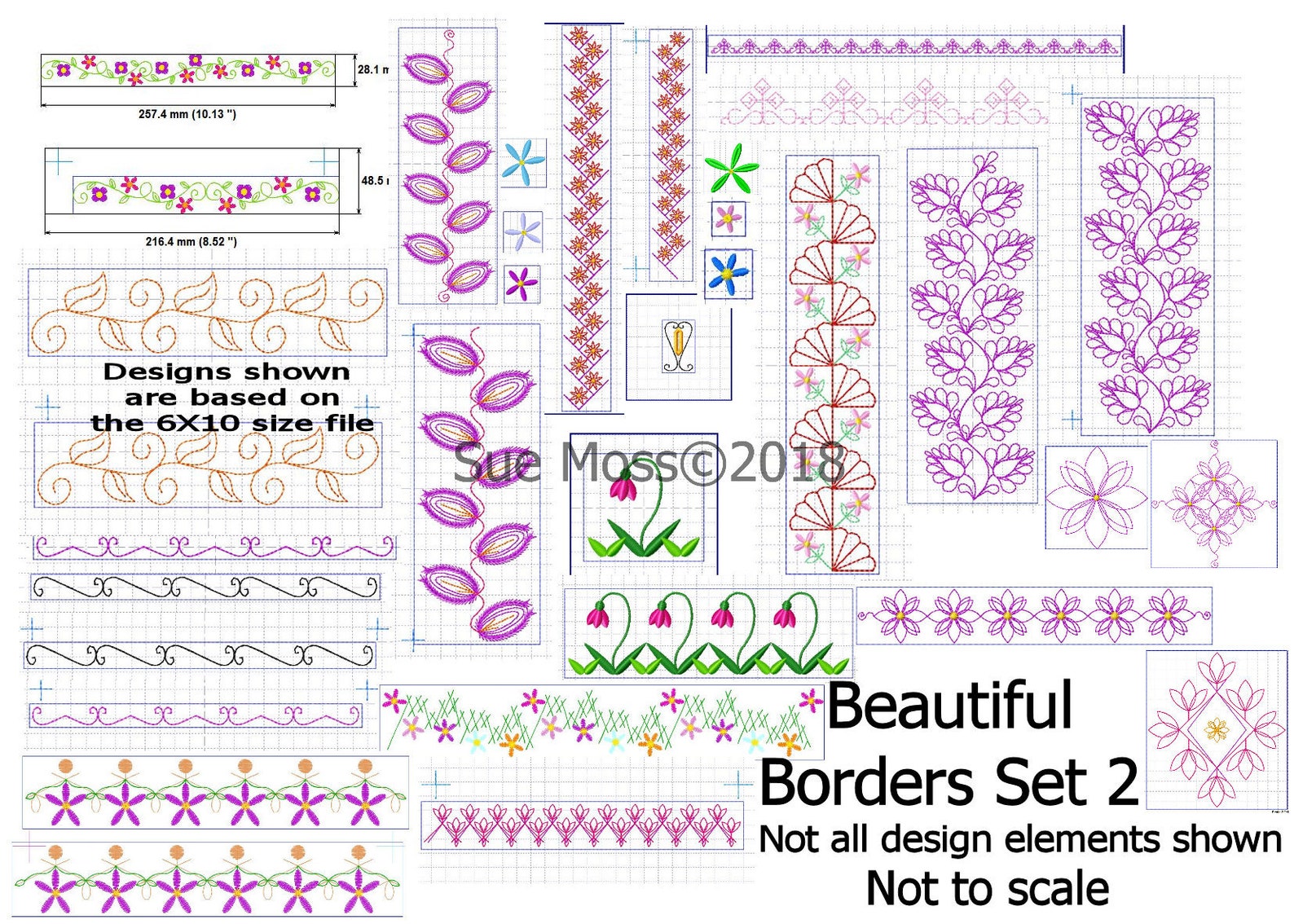 Beautiful Borders Set 2 - 13 Machine Embroidered Borders for 8x12 Inch ...