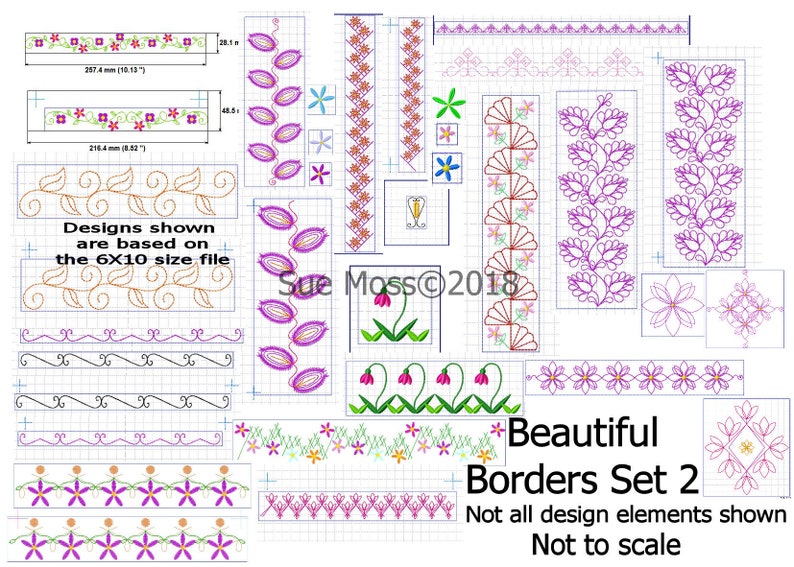 Beautiful Borders Set 2 - 13 Machine Embroidered Borders for 8x12 Inch ...