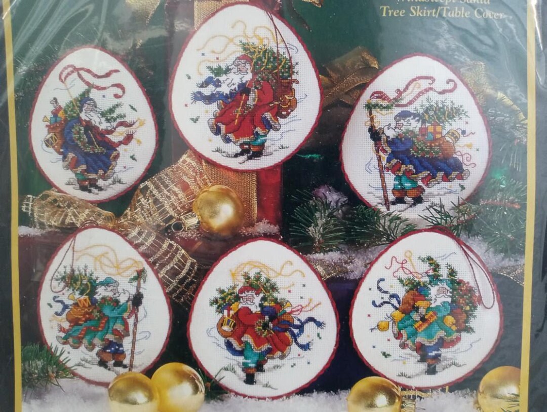 The Gold Collection Cross Stitch Kit, Windswept Santa Ornaments ...