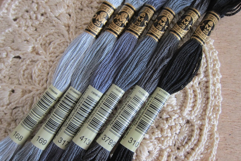 DMC Color Family Pewter DMC 168 169 317 413 3799 310 | Etsy