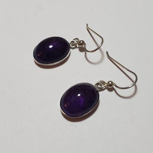 Amethyst Earrings With Hooks. to Earlobe. Sterling Silver Setting. Very ...