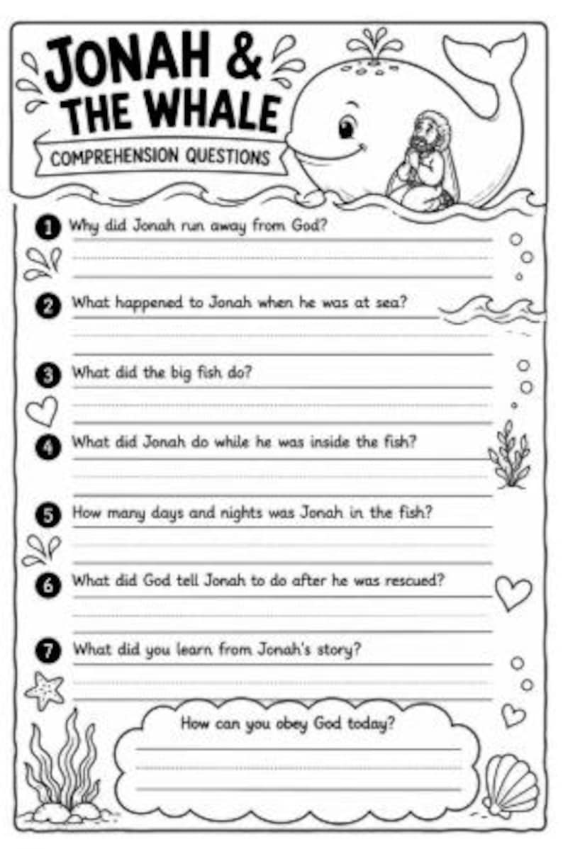Jonah and Whale Bible Activities for Kids | Printable Worksheets ...