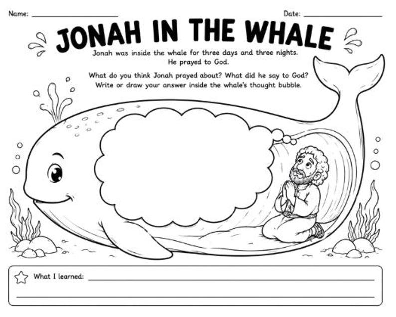 Jonah and Whale Bible Activities for Kids | Printable Worksheets ...