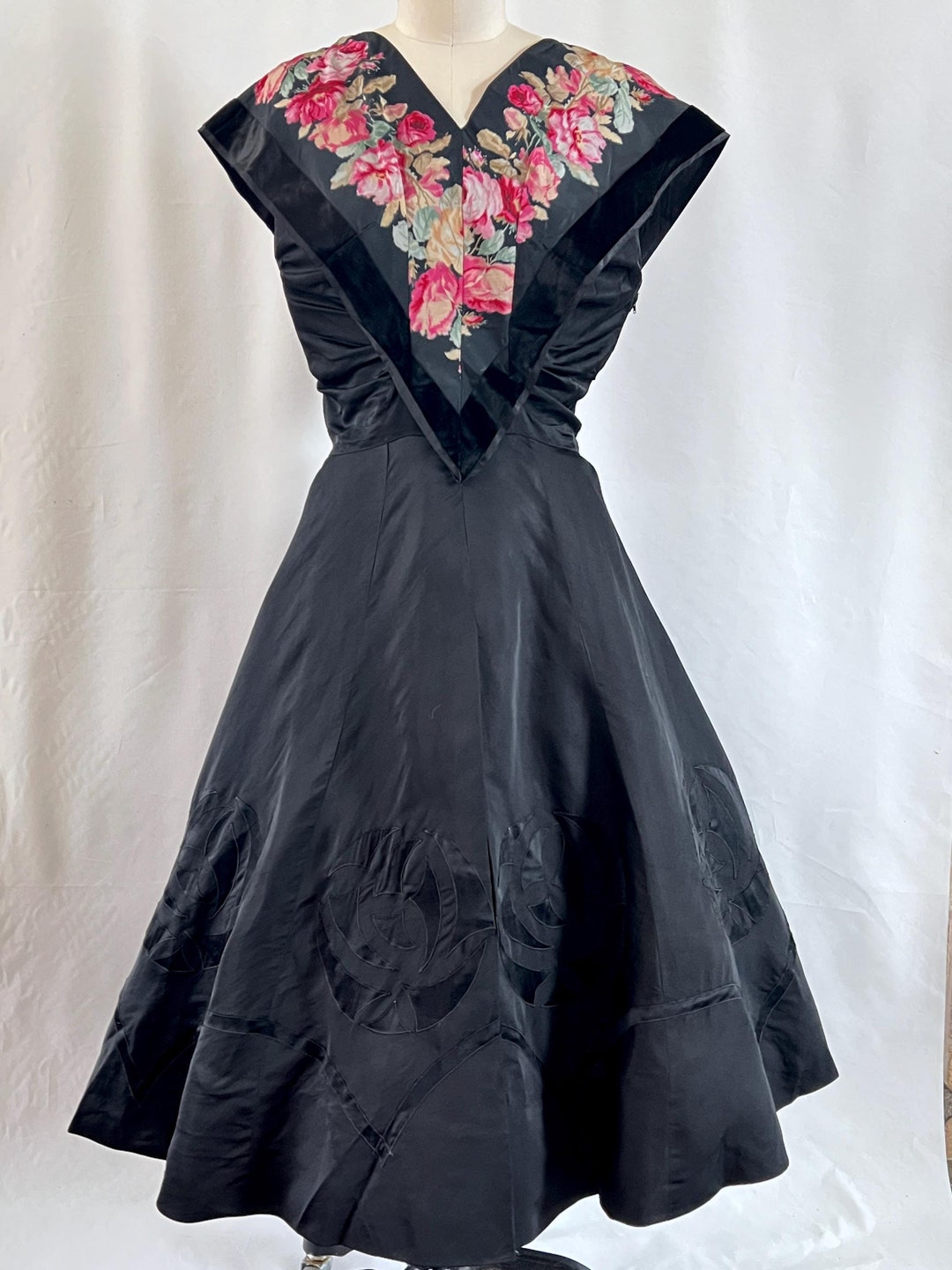 1940's Black Silk Dress Made From Edwardian Fabrics With Watered-silk ...