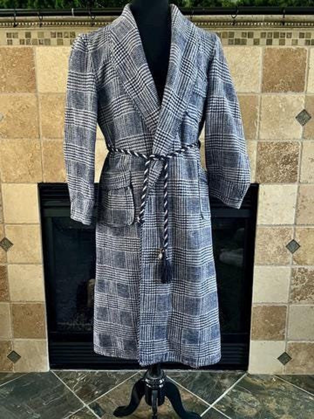 1930's-40's Blue and White Plaid Genuine Beacon Robe With Belt, Soft ...