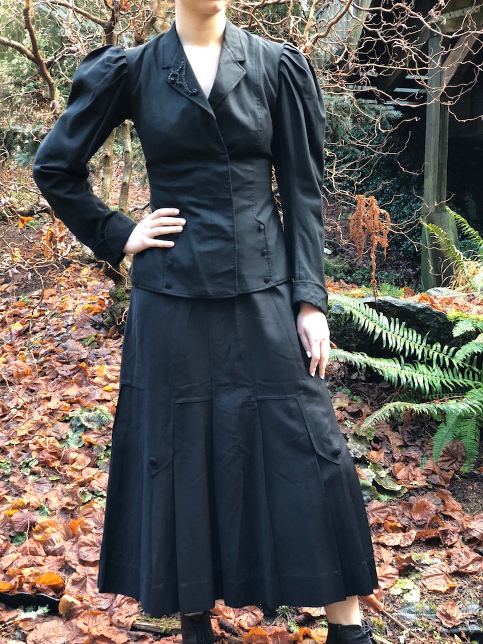 Edwardian 1905 Fine Black Wool Tailored Walking Jacket With Beaded ...