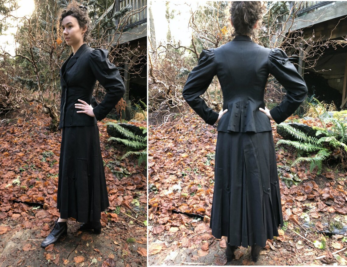 Edwardian 1905 Fine Black Wool Tailored Walking Jacket With Beaded ...