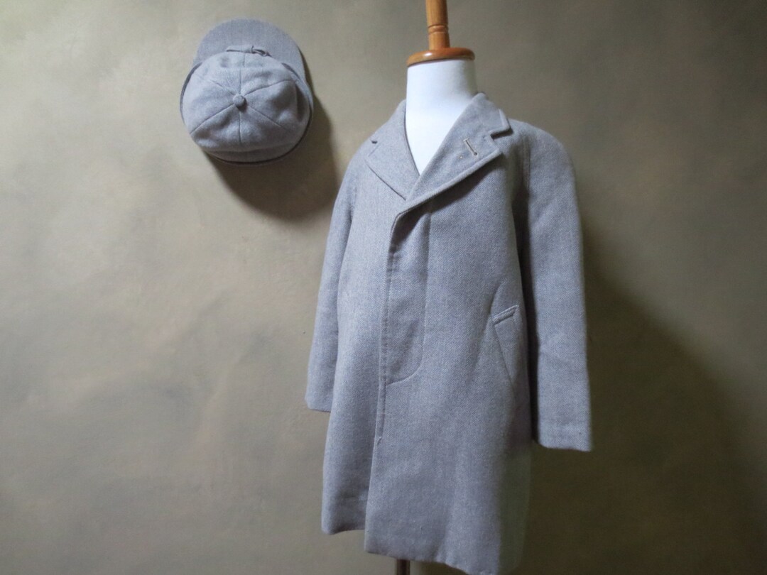 Little Boy's Grey Herringbone Wool Coat and Hat Cap With Beanie 'beau ...