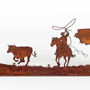 Team Roping Horse and Cattle Metal Art Hand (plasma) Cut Handsaw Wall ...