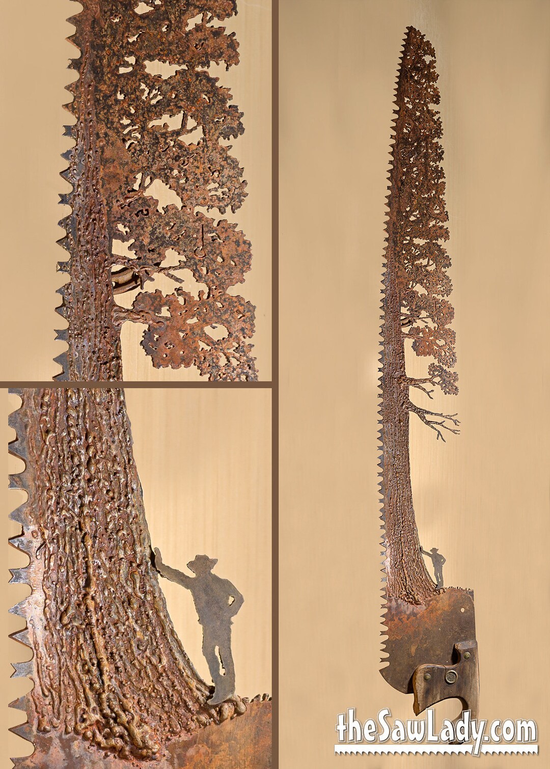 Large Redwood Themed Metal Art Rustic Plasma Cut Lumberjack Arborist up ...