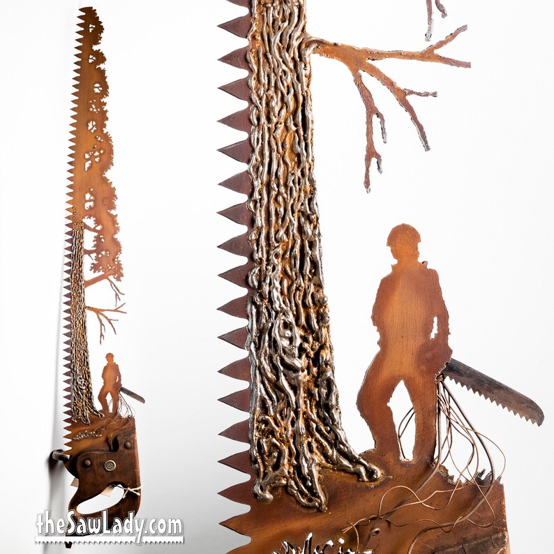 Large Logging Themed Metal Art Rustic Plasma Cut Lumberjack Arborist up ...