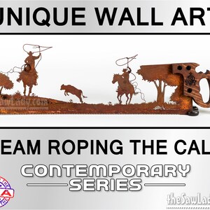 Team Roping Horse and Cattle Metal Art Hand plasma Cut Handsaw Wall ...