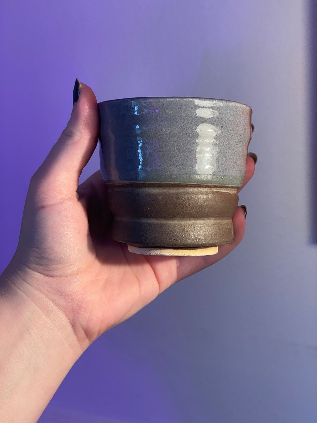 Handleless Ceramic Mug, Two-tone Glaze, Ribbed Texture - Etsy