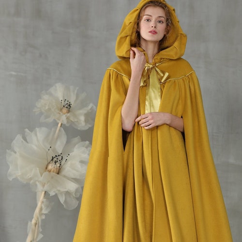 Hooded Cloak in Yellow Maxi Wool Cloak Cape Wool Cape - Etsy