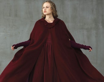 Wool Hooded Coat Cloak, Maxi Hooded Wool Coat Cloak, 100% Wool, Hooded ...