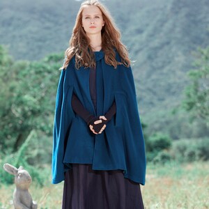 Blue Wool Cape, Oversized Hooded Cape, Hooded Wool Cape, Hooded Wool ...