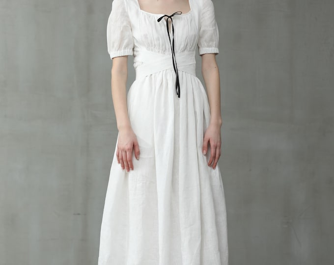 White Linen Dress Ruffle Dress Maxi Linen Dress Bridal - Etsy
