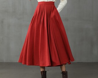 Red Wool Skirt - Etsy