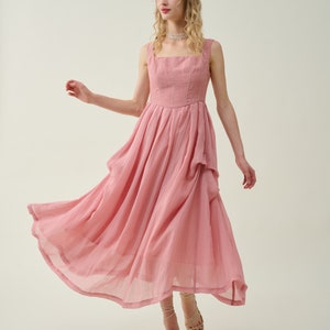 Ruffle Pink Linen Dress, Corset Linen Drses, French Dress, Renaissance ...