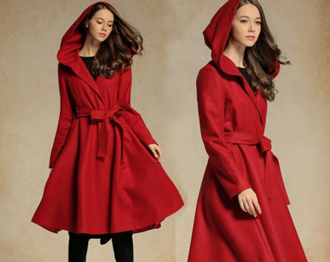 Red Wool Coat Red Jacket Hooded Wool Coat Winter Coat Red - Etsy