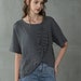 French Linen Top Blouse in Gray/white, Earth Day Top, Linen Shirt ...