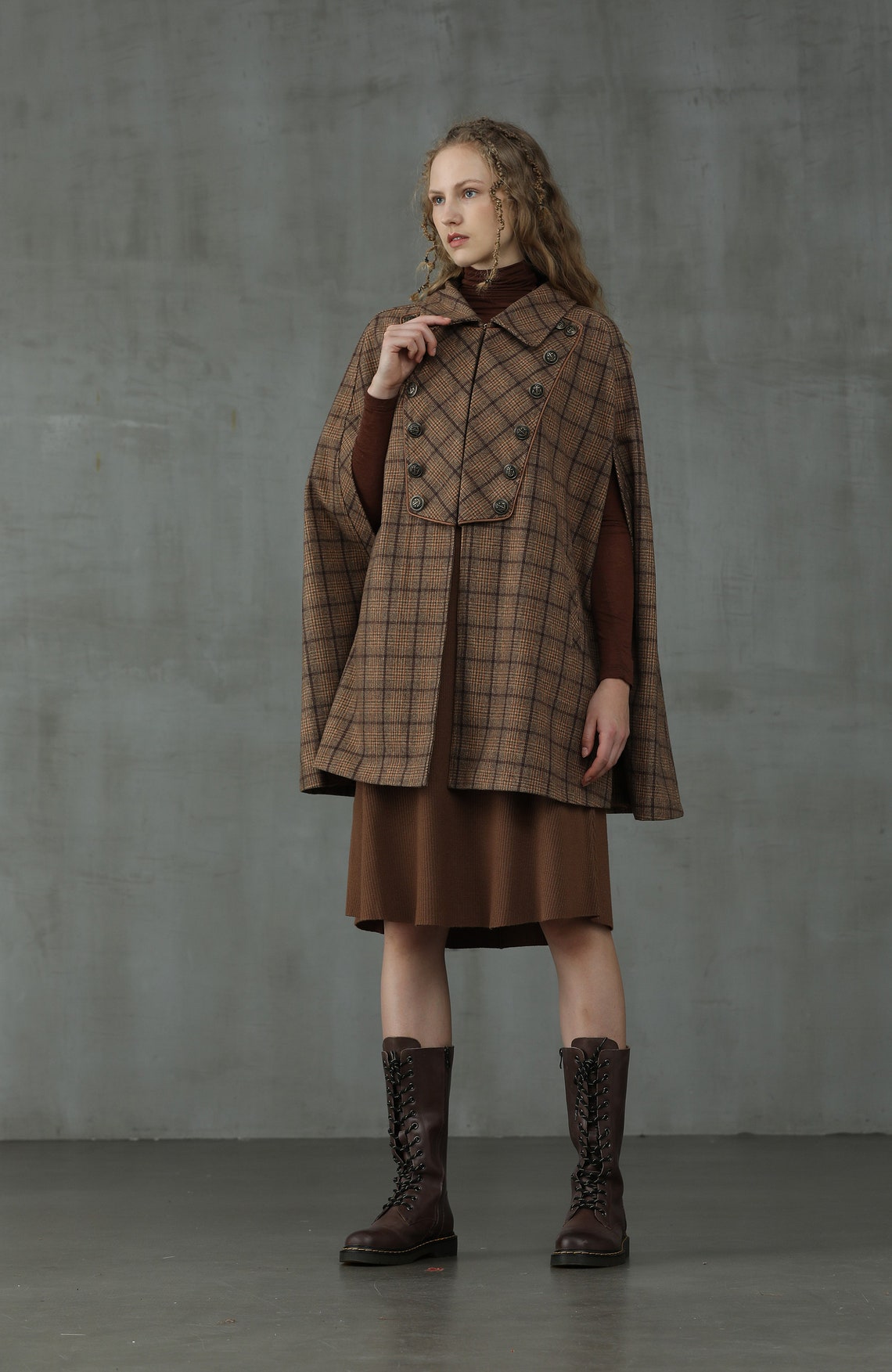 Double Breasted Wool Cloak Tartan Wool Cloak Cape Wool Coat - Etsy