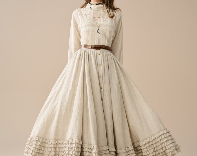Victorian Maxi Linen Skirt, Edwardian Era Skirt, Long Skirt, Pleated ...