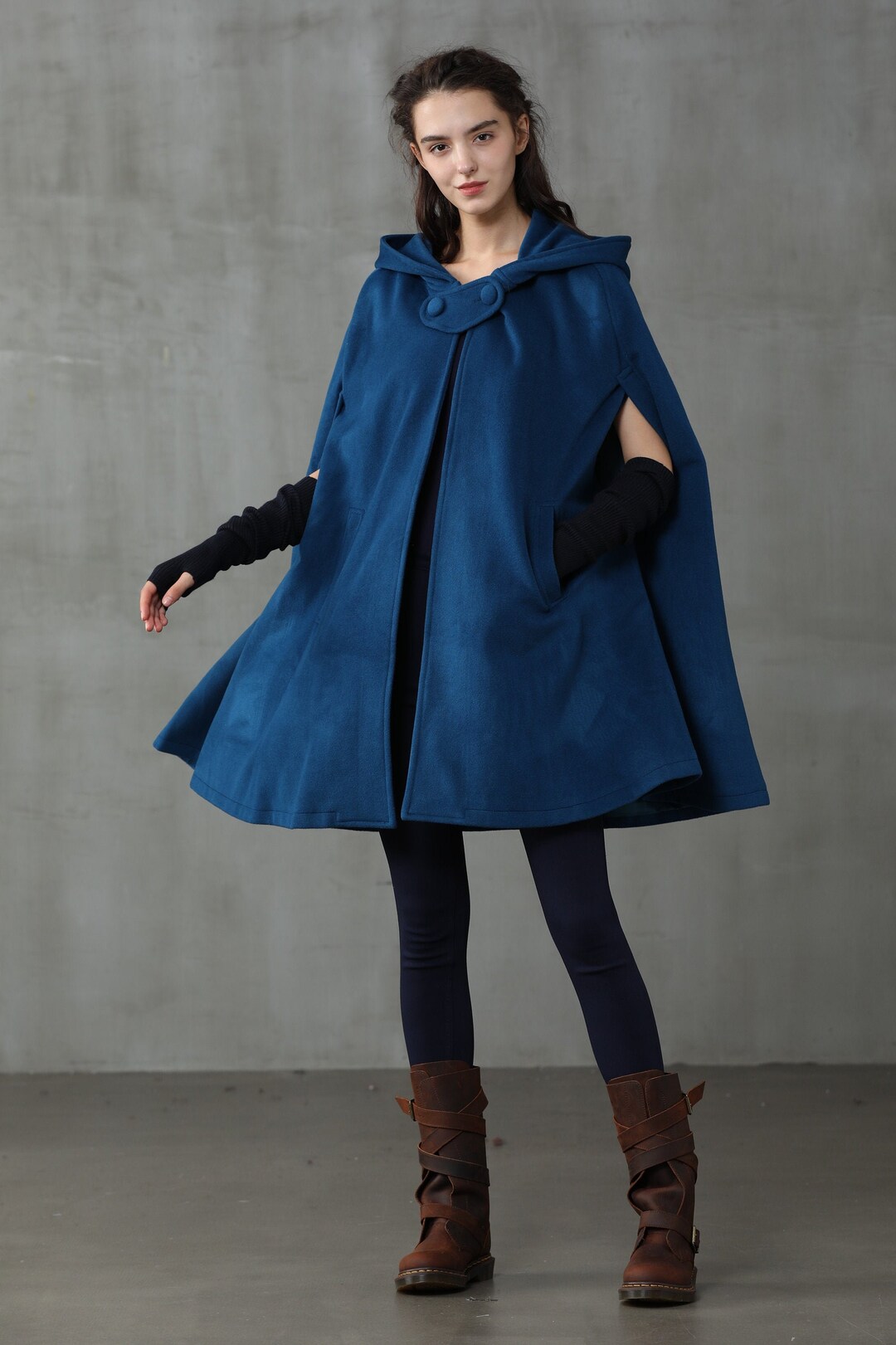 Blue Wool Cape, Oversized Hooded Cape, Hooded Wool Cape, Hooded Wool ...