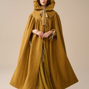 Hooded Wool Cloak Cape, Hooded Cloak Cape in Amber Gold, Maxi Wedding ...