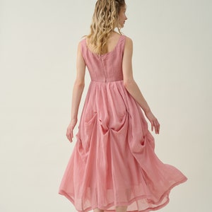 Ruffle Pink Linen Dress, Corset Linen Drses, French Dress, Renaissance ...