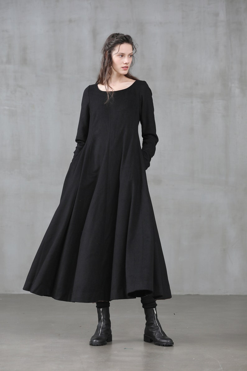 Black Wool Dress, Winter Dress, Little Black Dress, Longsleeve Dress ...
