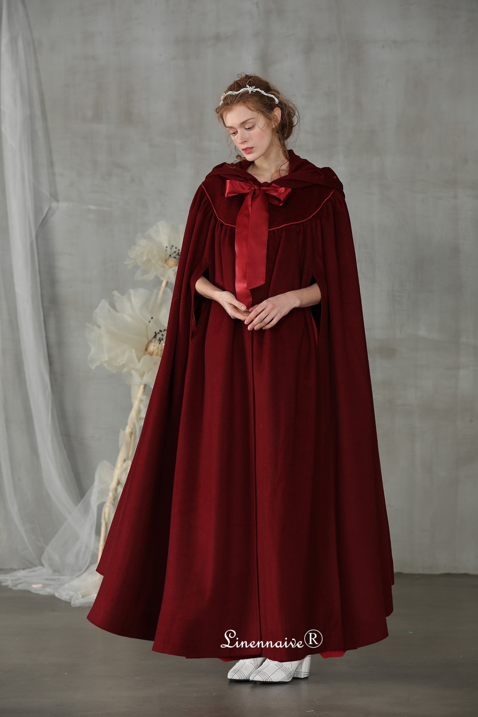 Maxi Hooded Wool Cloak in Wine Red Wool Cape Maxi Cape | Etsy