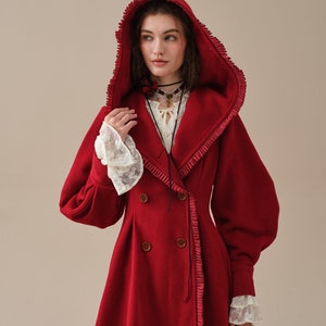 Hooded Wool Coat in Red, Maxi Coat, Elegant Coat, Winter Coat,warm Coat ...
