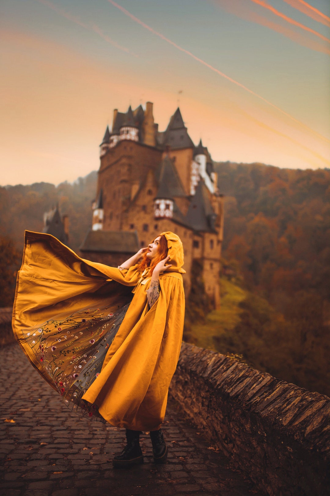 Hooded Cloak in Yellow, Maxi Wool Cloak Cape, Wool Cape, Wool Cloak ...