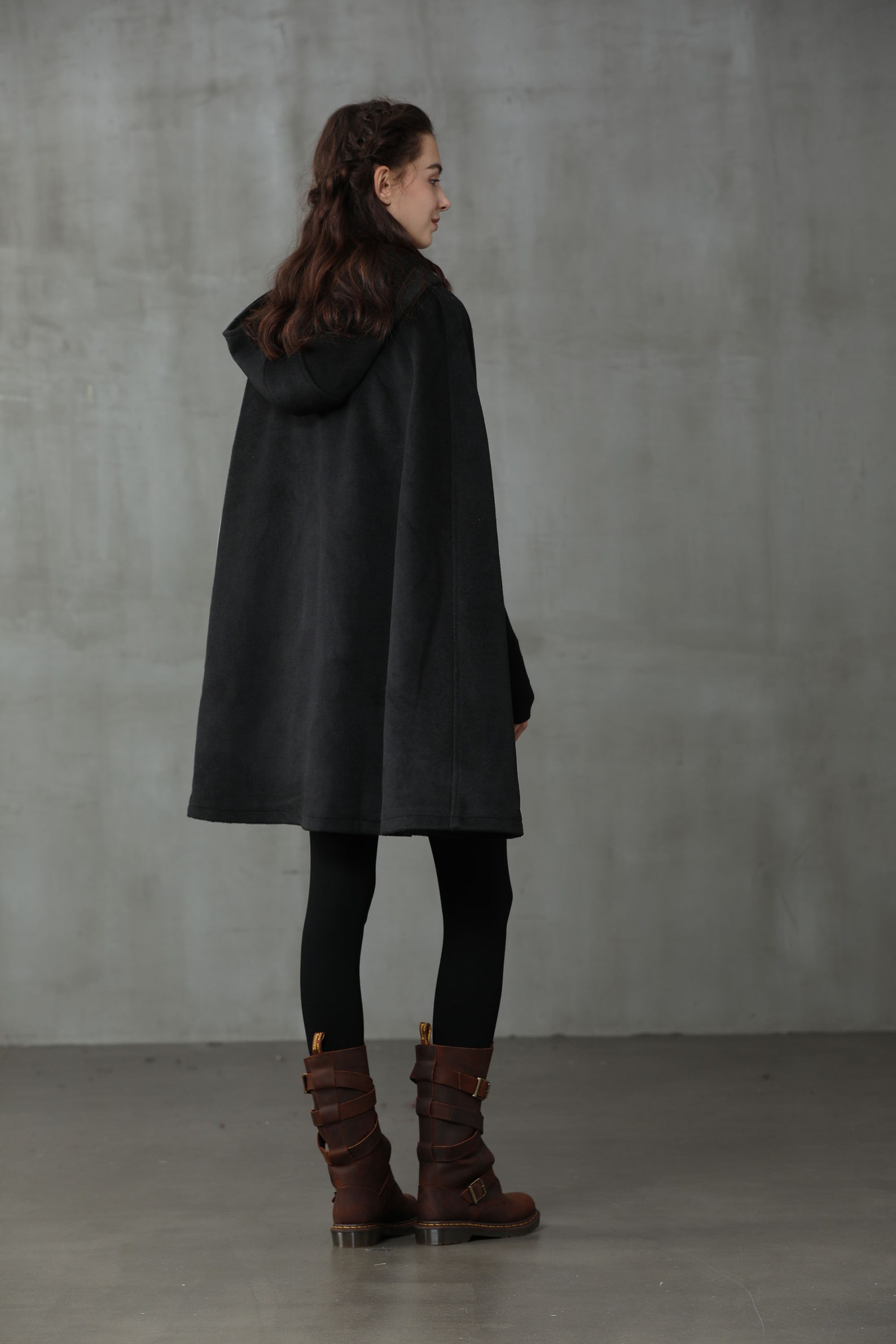 Black Hooded Wool Coat wool Cloak Cape Wool Women Wool - Etsy