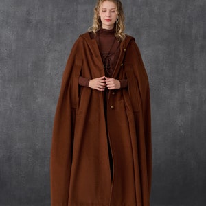 Hooded Wool Cloak Coat, Maxi Hooded Wool Coat Cloak, Medieval Cloak ...
