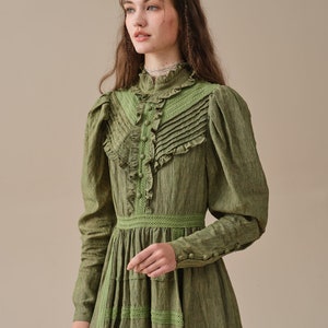 Ruffled Linen Dress, Victorian Dress, Vintage Dress, Elegant Dress ...