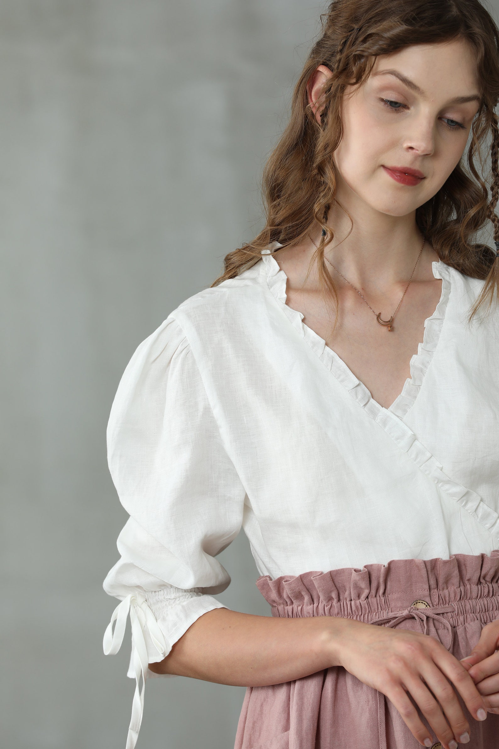 Wrap White Linen Shirt V-neck Linen Blouse in White Pleated - Etsy