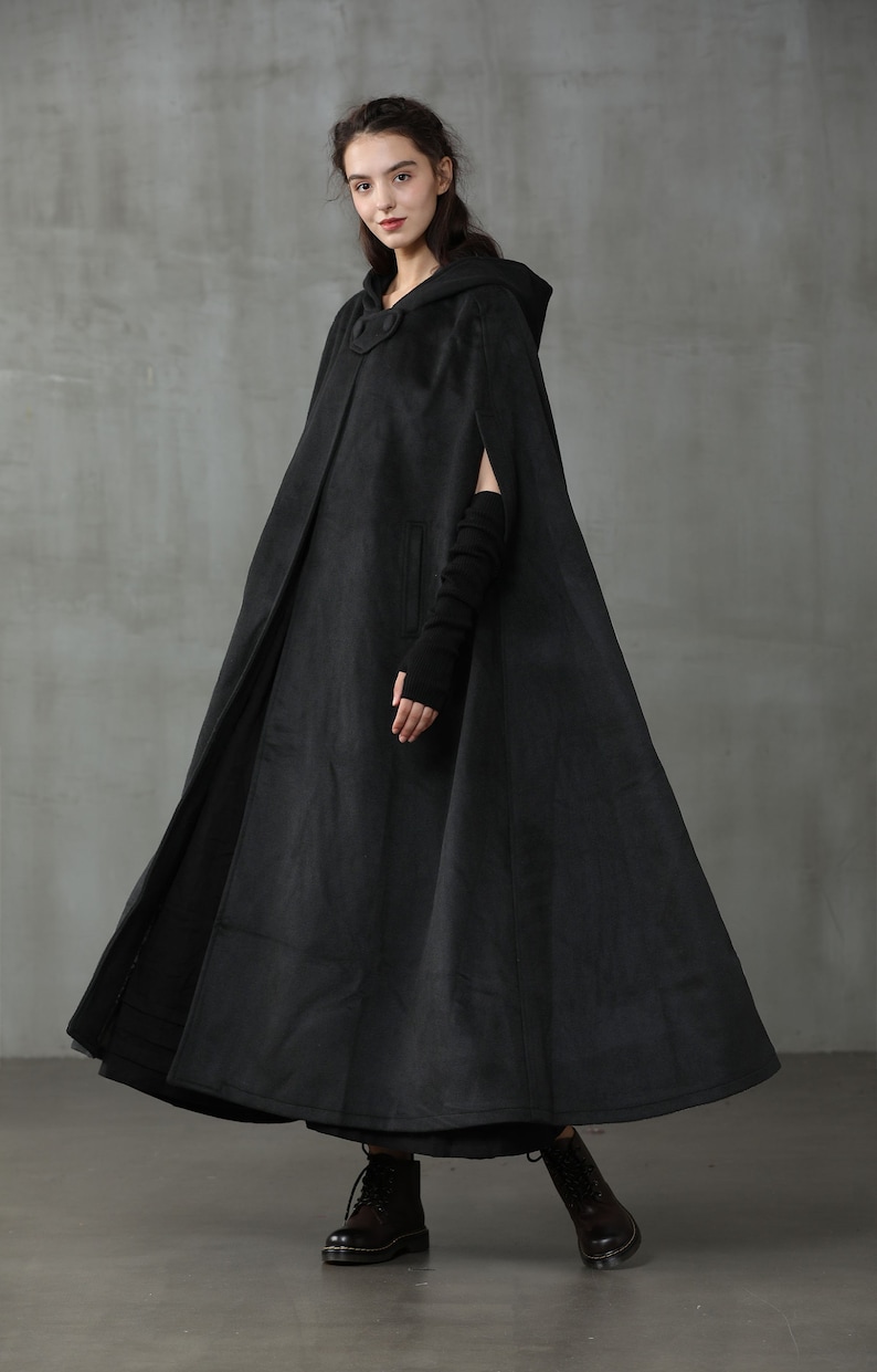 Black Hooded Wool Coat Cloak Maxi Hooded Wool Coat Cloak - Etsy