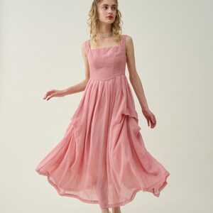 Ruffle Pink Linen Dress, Corset Linen Drses, French Dress, Renaissance ...