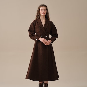 Maxi Wool Coat in Rust Brown, Women Coat, Double Breasted Coat, Winter ...