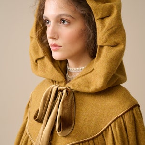 Hooded Wool Cloak Cape, Hooded Cloak Cape in Amber Gold, Maxi Wedding ...