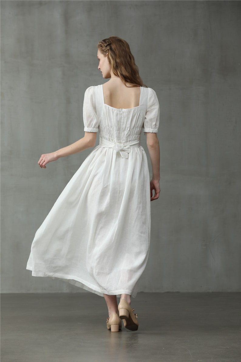 White Linen Dress Ruffle Dress Maxi Linen Dress Bridal | Etsy