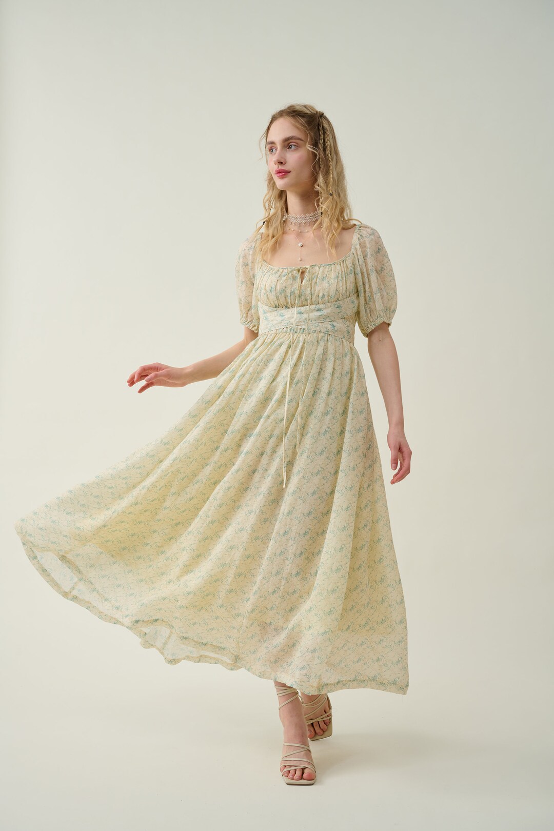 Floral Linen Dress, Linen Dress in Greenvines, Princess Linen Dress ...