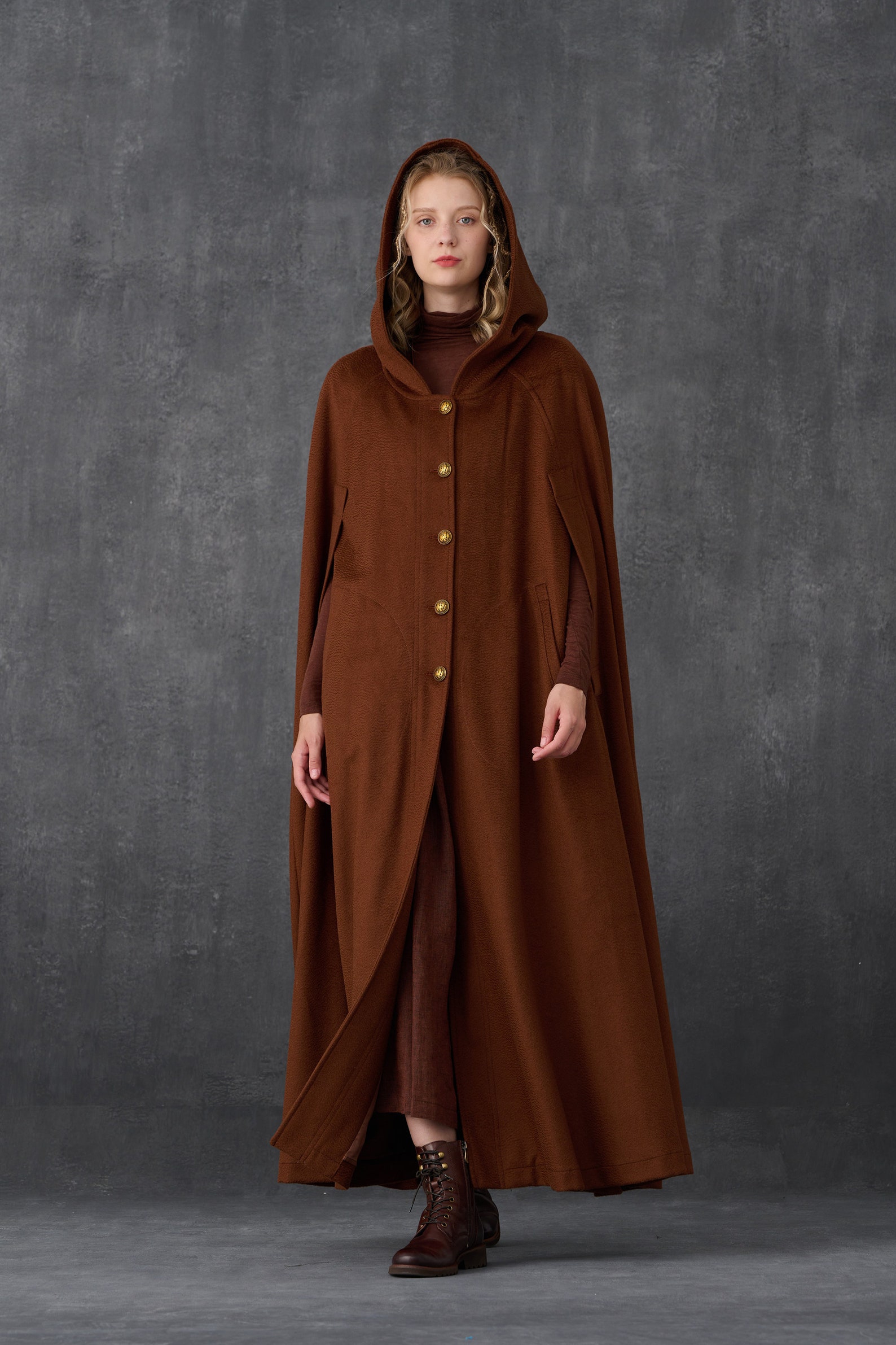 Hooded Wool Cloak Coat Maxi Hooded Wool Coat Cloak Medieval - Etsy