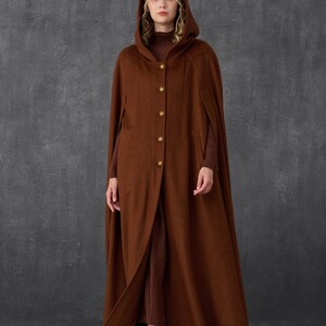 Hooded Wool Cloak Coat, Maxi Hooded Wool Coat Cloak, Medieval Cloak ...