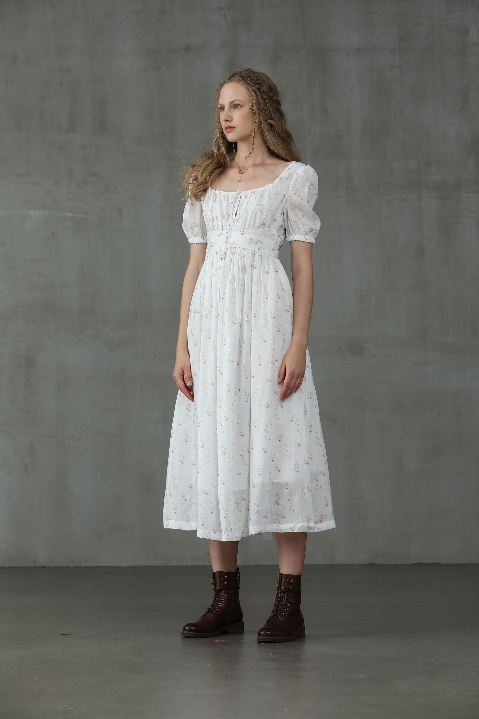 Floral Linen Dress, Daisy Linen Dress, White Linen Dress, Princess ...