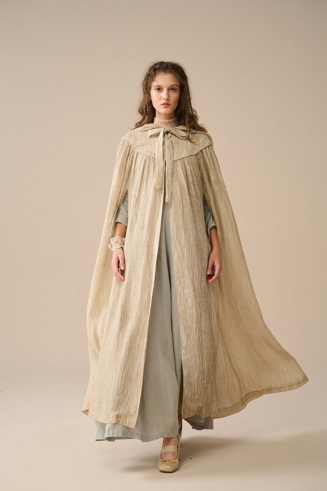Hooded Linen Cloak, Maxi Linen Cloak Cape, Wedding Cloak, Medieval ...